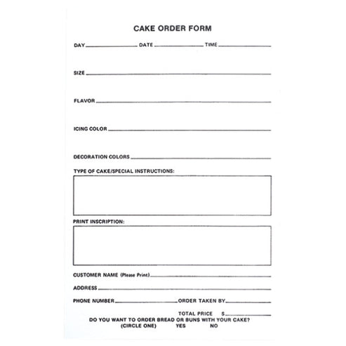 Cake Order Form Pad